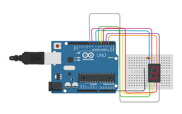 Circuit design Display de um Dígito - Bloco + Texto | Tinkercad