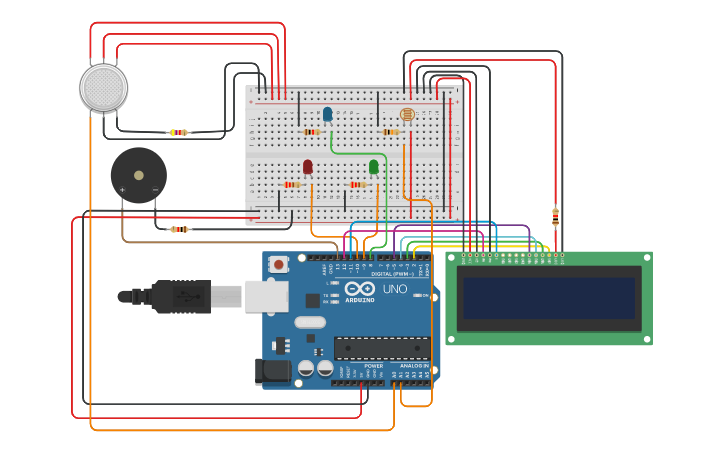 Circuit design P33 - Gas Sensor and LDR Sensor - Tinkercad