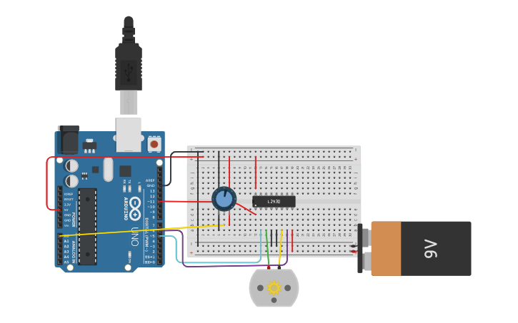 Circuit design Copy of L293D Potentiometer Control - Tinkercad