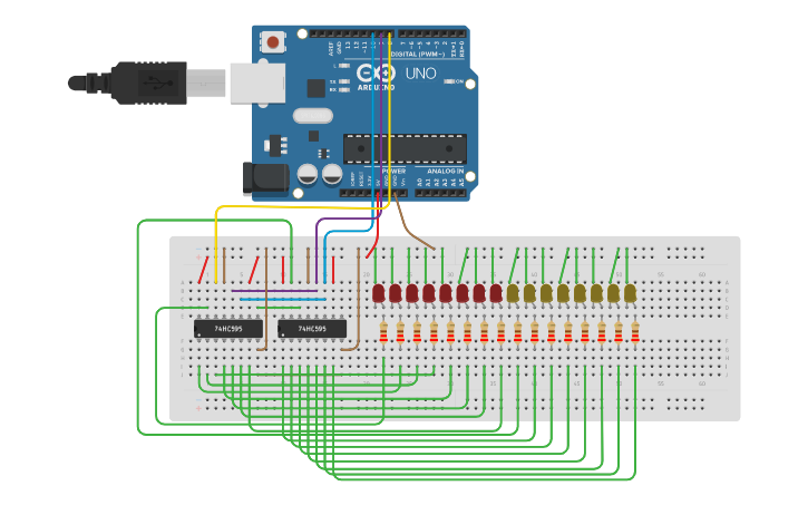 Circuit design Arduino e 74HC595 Serial | Tinkercad