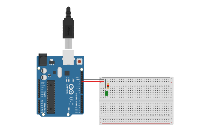 Circuit design Piscar LED externo na protoboard - Tinkercad