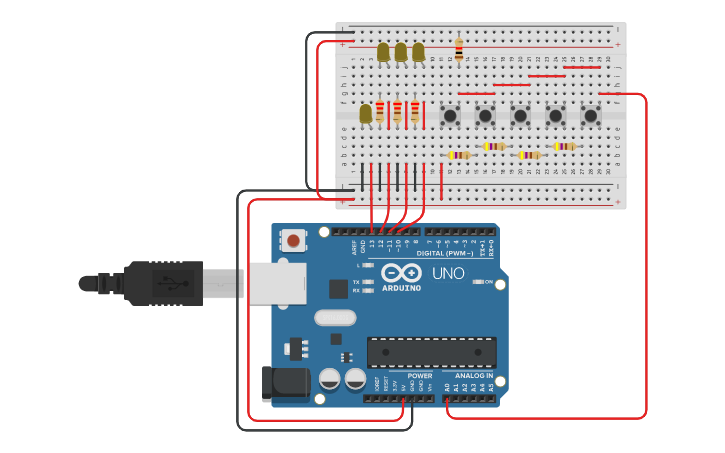 Circuit design 4 leds | Tinkercad