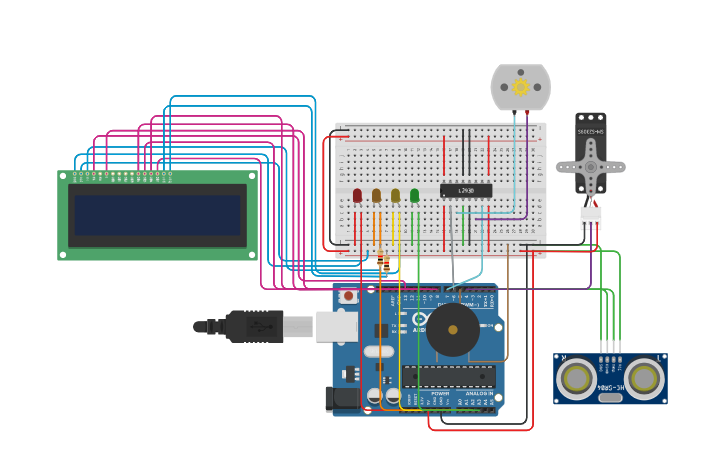 Circuit design IOT_MiniProject (Water Level Controlling System) - Tinkercad