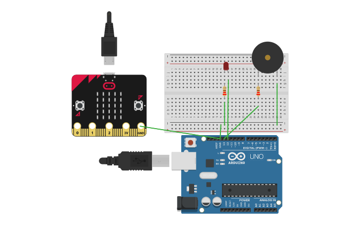 Circuit design zumbador y led | Tinkercad