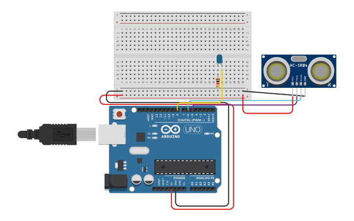Circuit design Sensor ultra sonido - Tinkercad