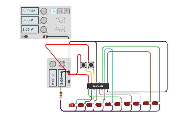 Circuit design Chenillard 10 x leds - Tinkercad