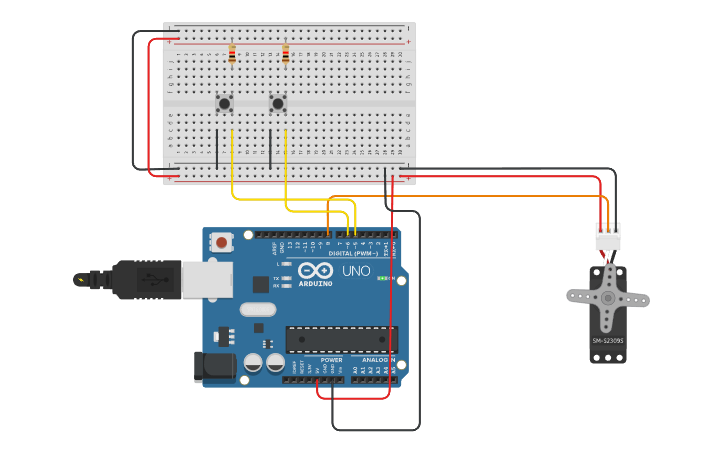Circuit design Micro Servo with Pushbutton - Tinkercad