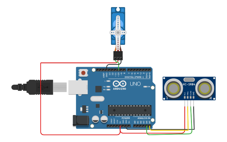Circuit Design Circuit Of Servo Motor With Ultrasonic Distance Sensor Tinkercad