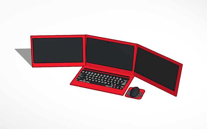 3D design three screen computer (with mouse and mouse pad) | Tinkercad