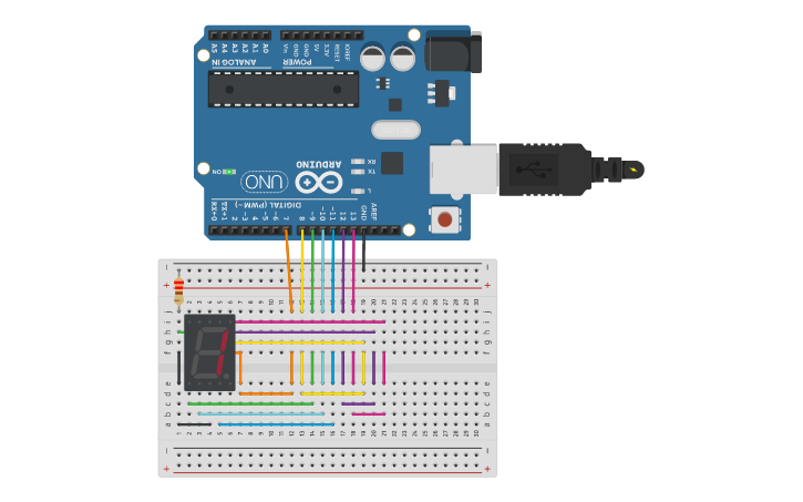 Circuit design Circuito contador con display de 7 segmentos - Tinkercad