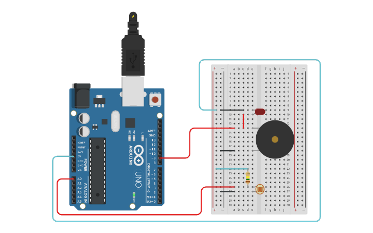 Circuit design Alarme com LDR e Sonorizador - Tinkercad