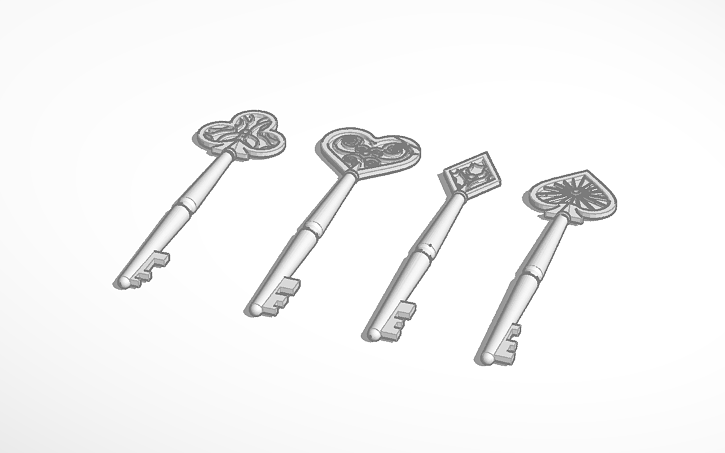 3D design RE2 Keys. Club, Heart, Diamond, And Spade. - Tinkercad