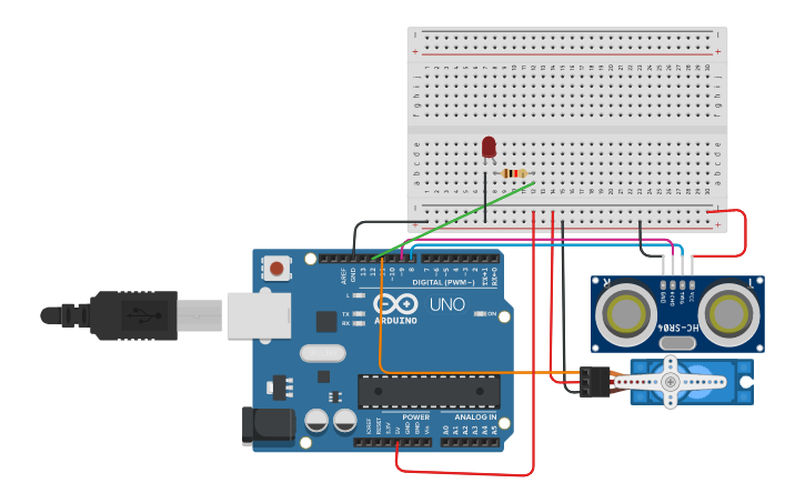 Circuit design Control LED and servo motor by an ultrasonic sensor ...
