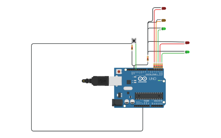 Circuit design Semáforo con pulsador - Tinkercad