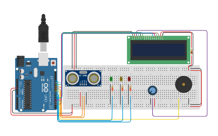 Circuit Design Sonar Com Leds E Lcd Tinkercad