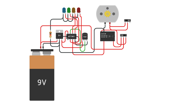 Circuit Design Cooling Fan Control With Temp Sensor And Leds Tinkercad
