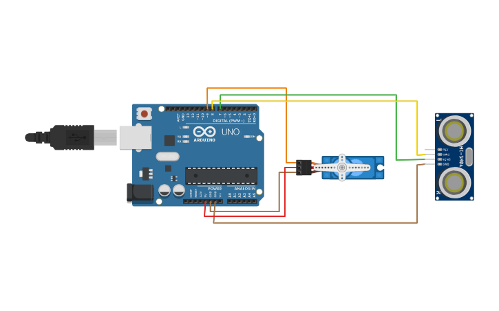 Circuit design SENSOR ULTRASSÔNICO / SERVO MOTOR | Tinkercad