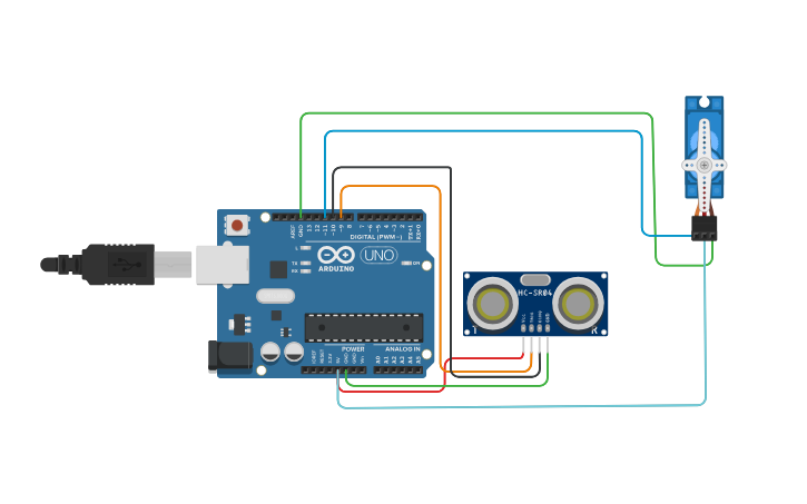 Circuit design Ultrasonic sensor distance measurement - Tinkercad