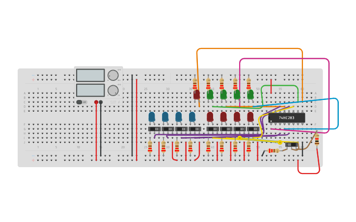 Circuit design 4 Bit Adder 74HC283 - Tinkercad