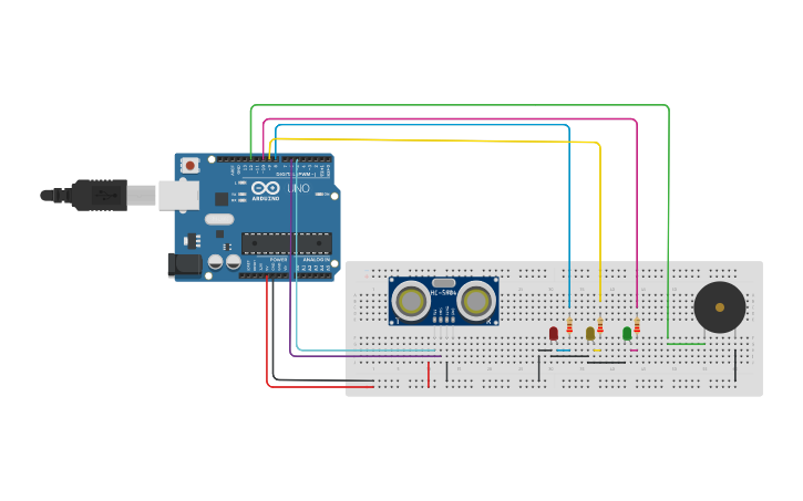 Circuit design Reverse Parking System - Tinkercad