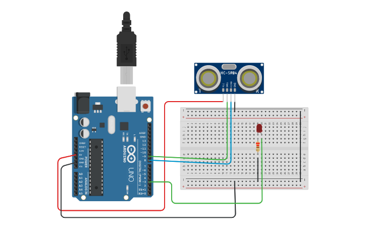 Circuit design Sensor ultrasonico - Tinkercad