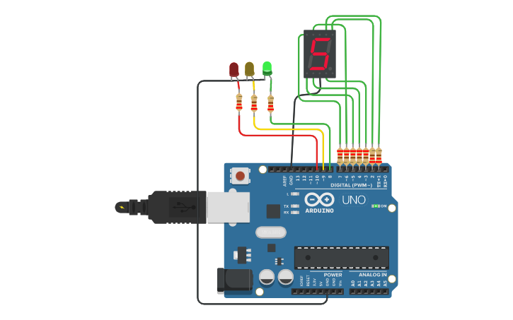 Circuit design 7 Segmentos con Semáforo - Tinkercad