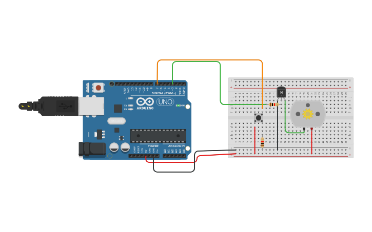 Circuit design CONTROL DE UN MOTOR DC CON PULSADOR - Tinkercad