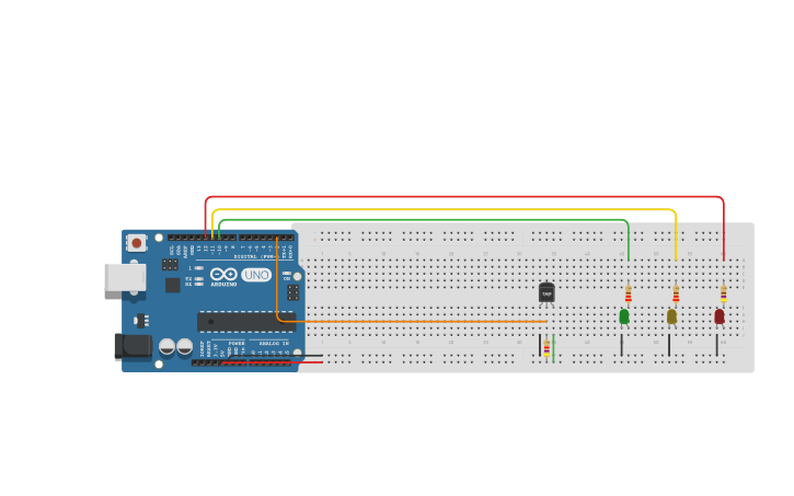 Circuit design DS18B20 LEDS - Tinkercad