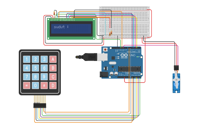 Circuit design Keypad_LCD_Servo - Tinkercad