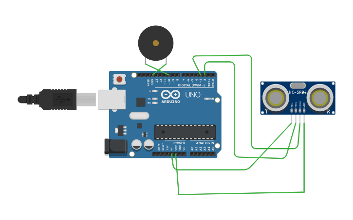 Circuit design Blind Walking Stick Arduino Ultrasonic Sensor - Tinkercad