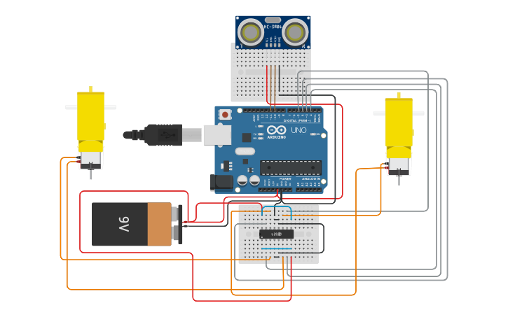 Circuit design Obstacle avoider bot_level 5_AT | Tinkercad