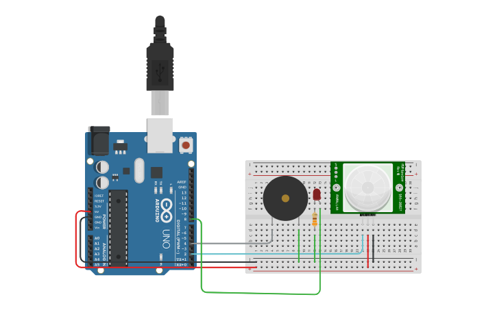 Circuit design Intruder Alarm - Tinkercad