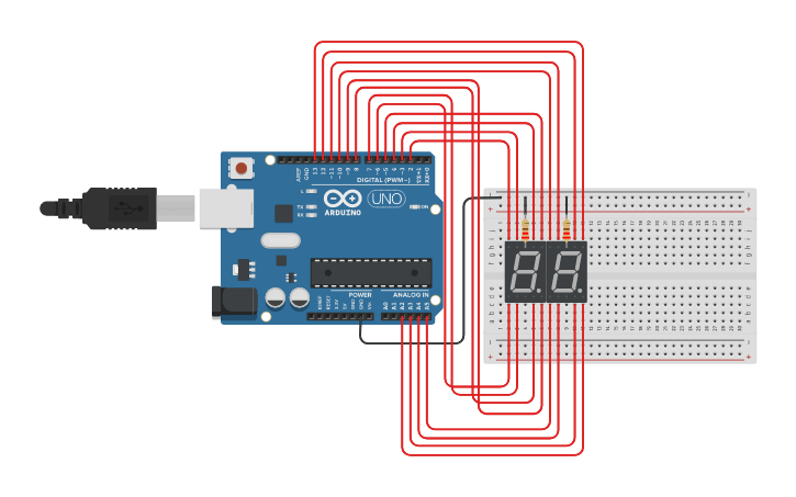Circuit design 2-digit counter - Tinkercad