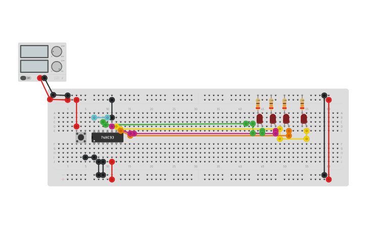 Circuit design Compteur asynchrone 74HC93 (modulo 16) - Tinkercad