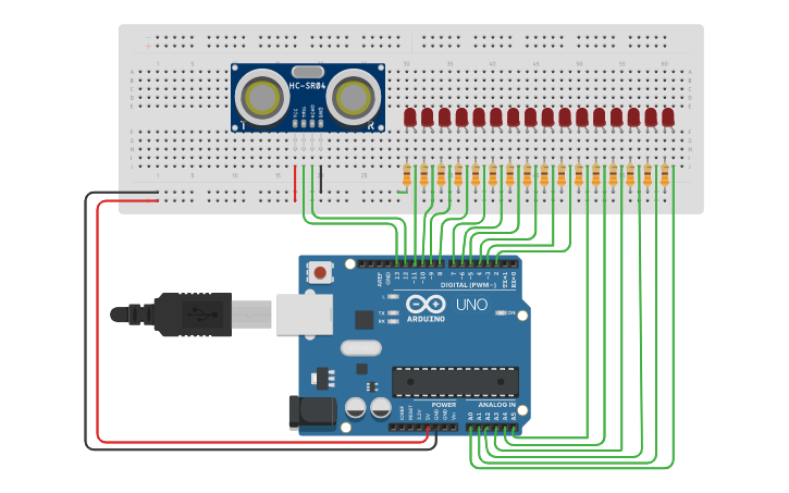 Circuit design Sensor de distancia | Tinkercad Circuit design Sensor de distancia | Tinkercad