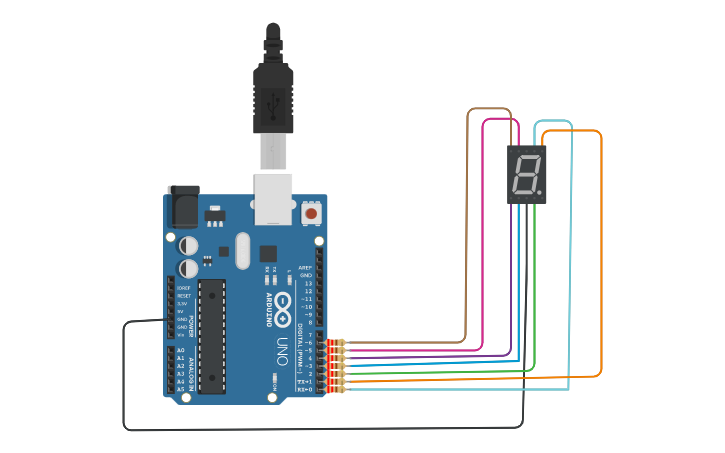 Circuit design DISPLAY 7 SEGMENTOS - Tinkercad