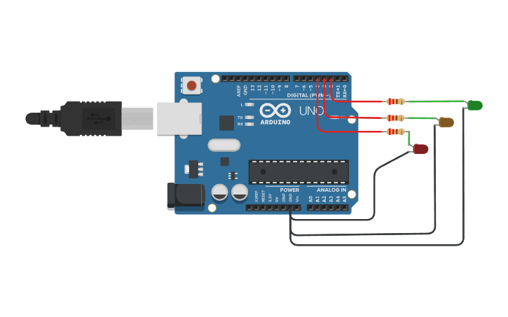 Circuit design LED traffic light - Tinkercad Circuit design LED traffic light - Tinkercad