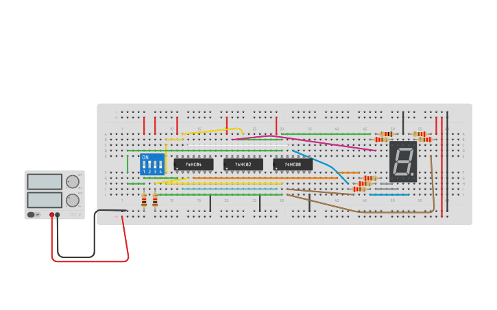 Circuit design ETE102-Decodificador BCD-7 segmentos - Tinkercad