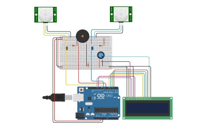 Circuit design Automatic room lighting with Visitor counter - Tinkercad