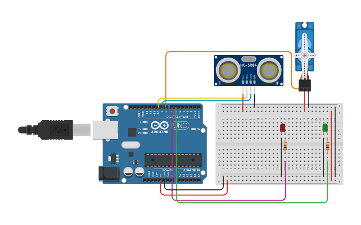 Circuit design Sensor de Distancia | Tinkercad