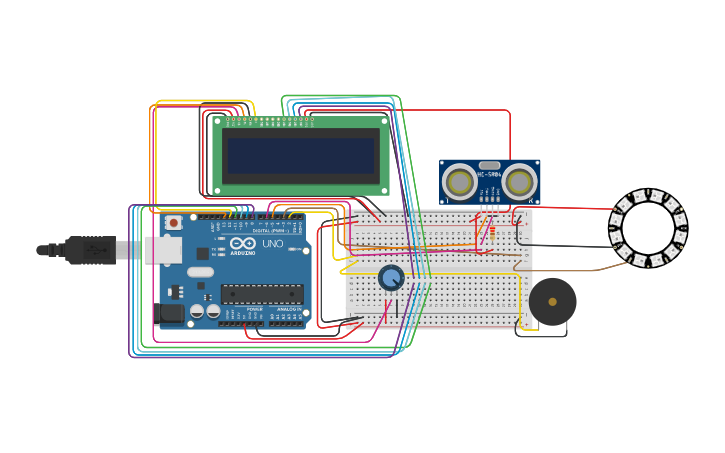 Circuit Design Social Distancing Indicator With Alarming System Tinkercad 