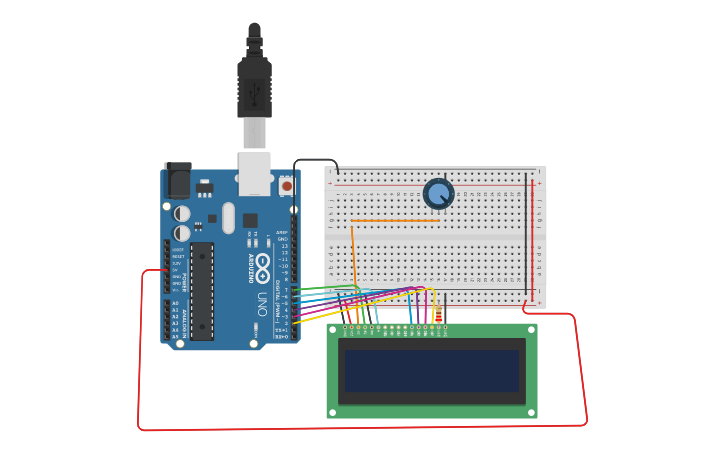 Circuit design LCD conexión - Tinkercad