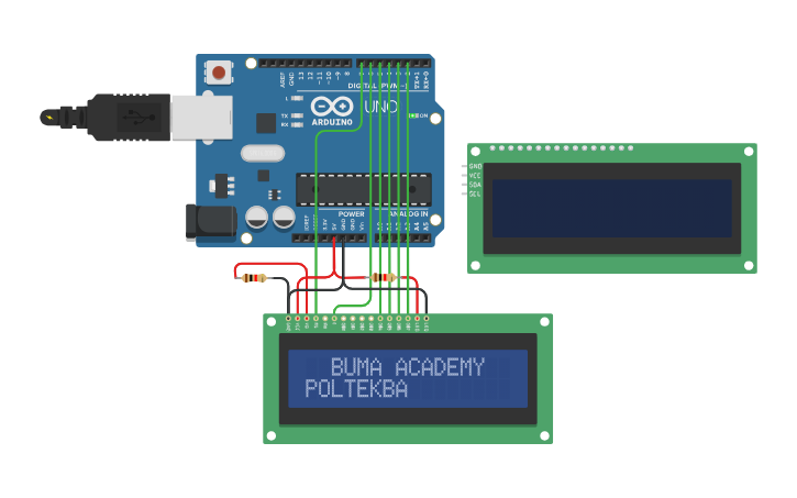 Circuit design 3.3 Ekperimen Interface LCD - Tinkercad