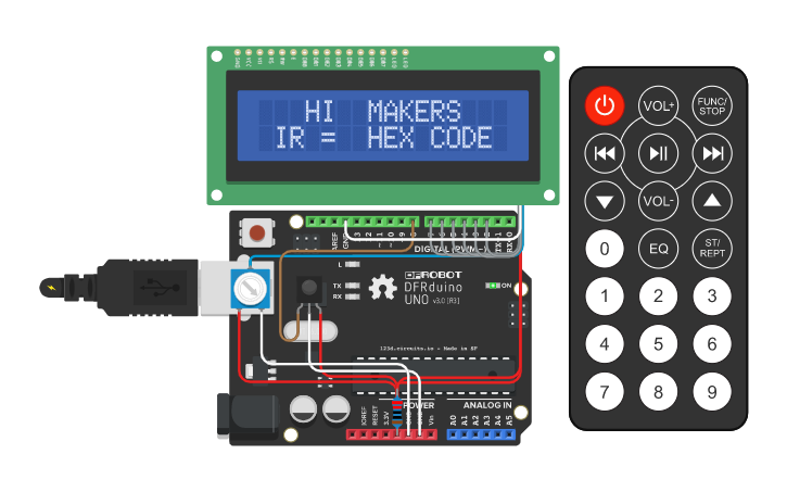 Circuit design IR CONTROL = HEX CODE - Tinkercad