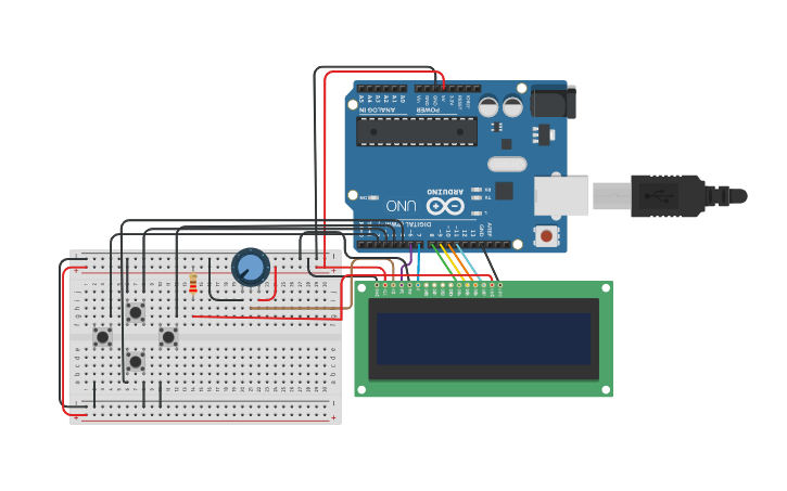 Circuit design Texto LCD | Tinkercad