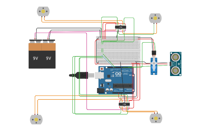 Circuit Design Obstacle Detection Robot Tinkercad