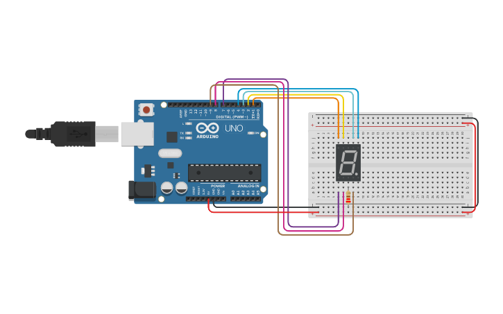 Circuit design 7 segment display - Tinkercad