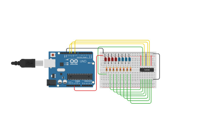 Circuit design Arduino Macros - Serial to Parallel Shift Register (74HC595) - Tinkercad