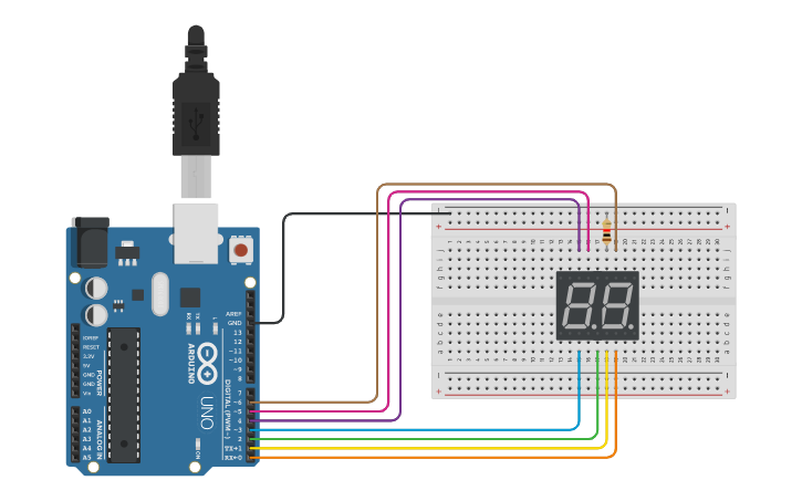 Circuit design Double 7-segment display - Tinkercad