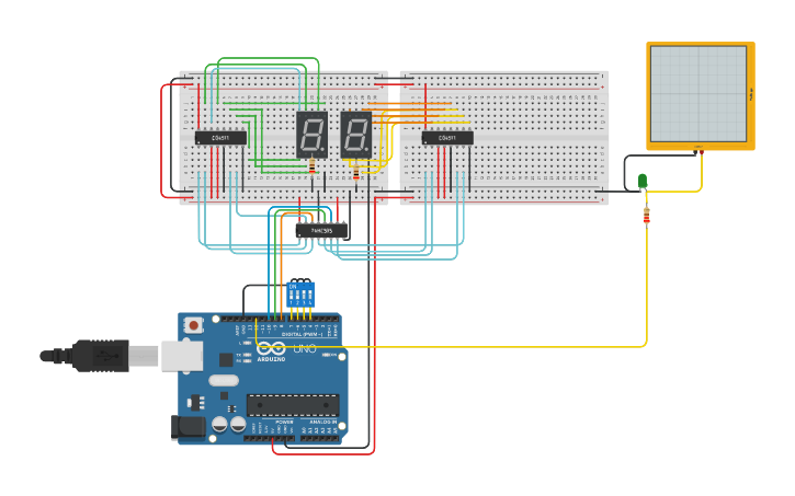 Circuit design 7 Segments With Shift Register Task 4 | Tinkercad